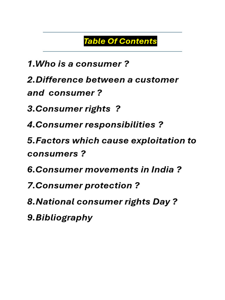 CONSUMERS Table of Content | PDF