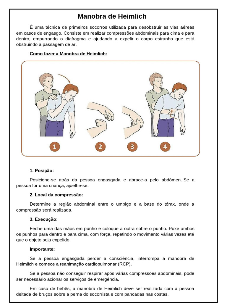 Manobra de Heimlich: Passo a Passo | PDF