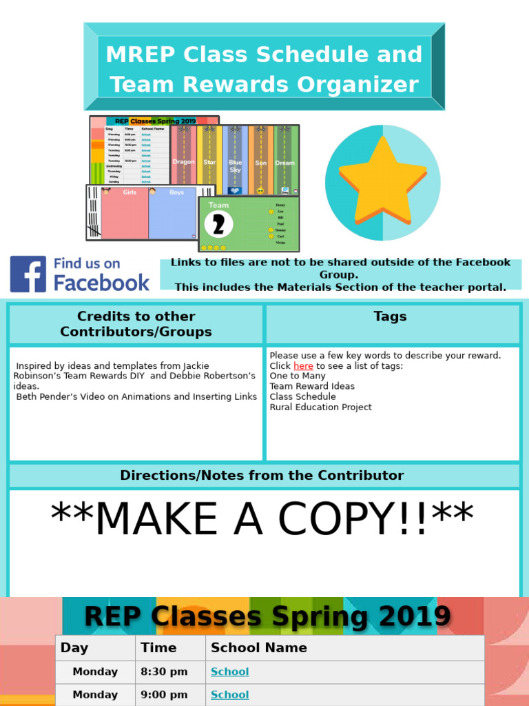 MREP Class Schedule and Team Rewards Organizer - Ann Mengel | PDF