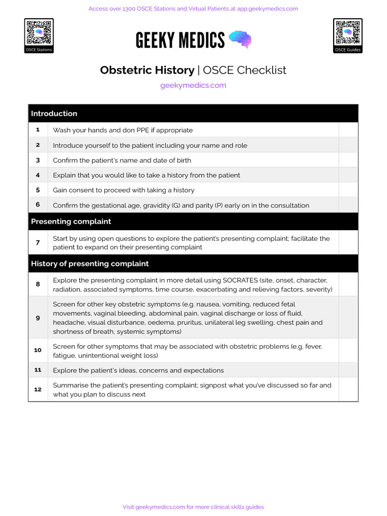 Obstetric History Taking OSCE Guide | PDF | Pregnancy | Childbirth