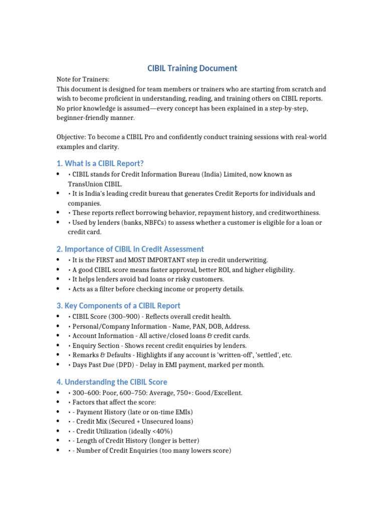 CIBIL Training Document Updated With Examples | PDF | Credit | Finance ...