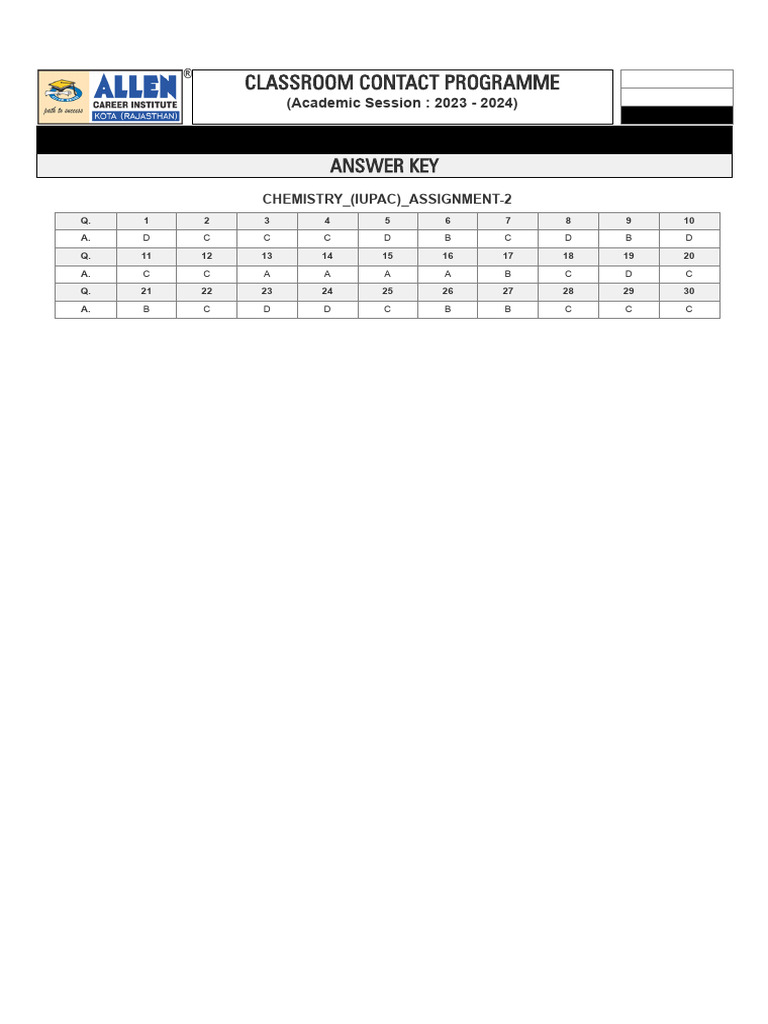 Chemistry Iupac Assignment-2 Answer Keys | PDF