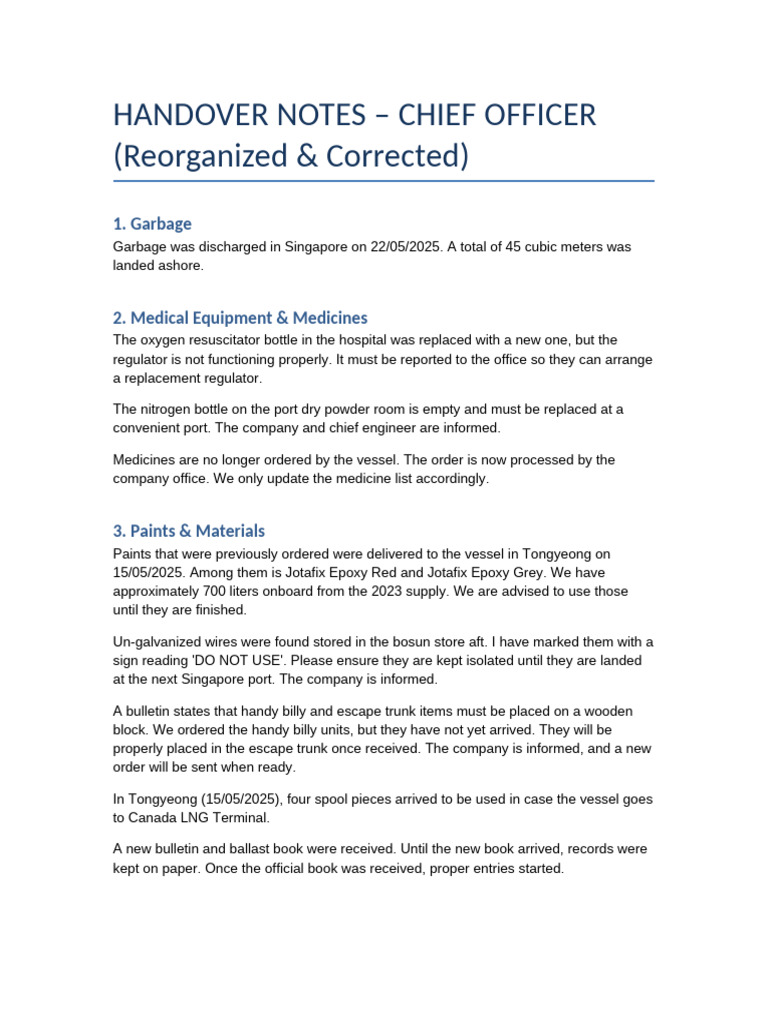 Final Handover Notes Organized Updatedrd | PDF | Pump