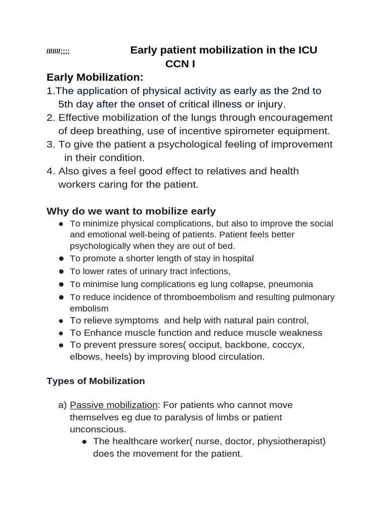 Early Patient Mobilization in The ICU | PDF | Myocardial Infarction ...