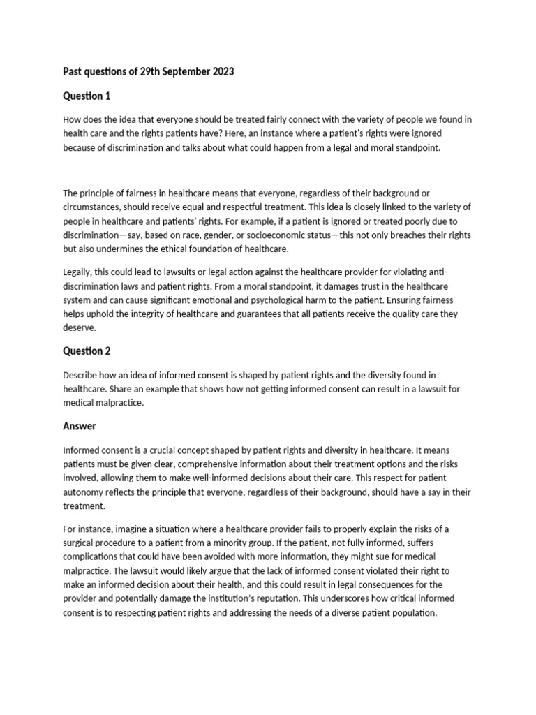 Medical Law Past Questions-WPS Office | PDF | Informed Consent | Health Care