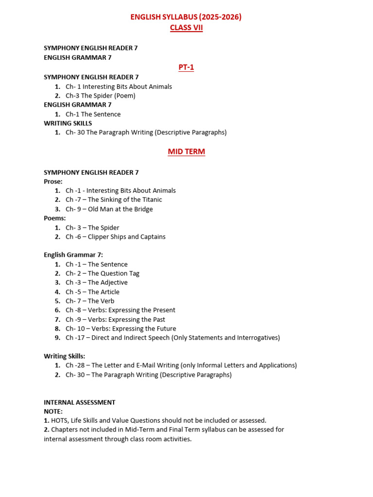 Class VII 2025 26 | PDF | English Grammar | Verb