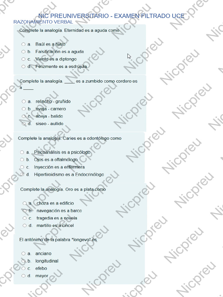 Examen Uce Prueba Filtrada 1 | PDF