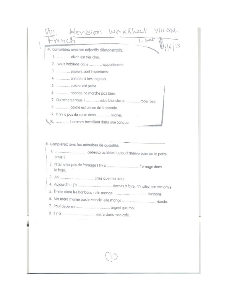 CBSE Class 8 French Worksheet | PDF