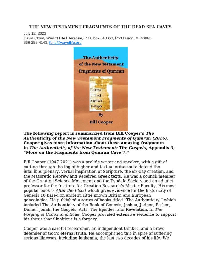 The New Testament Fragments of The Dead Sea Caves | PDF | New Testament ...