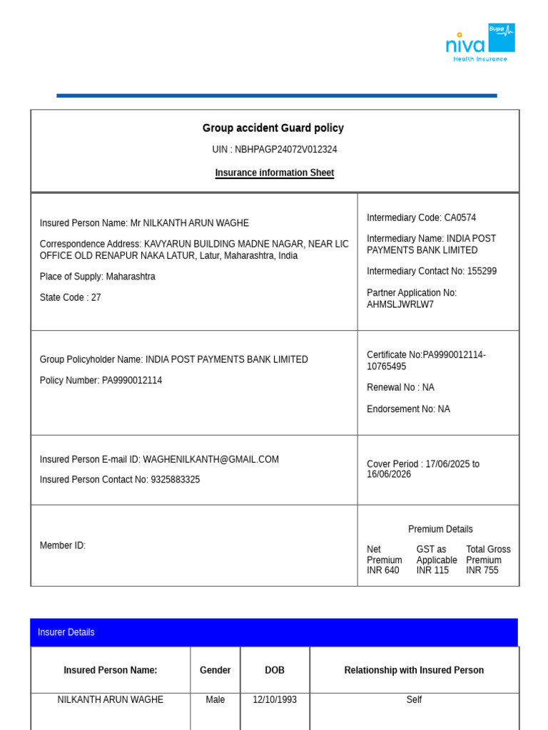Niva Bupa Group Accident Guard Policy | PDF | Insurance