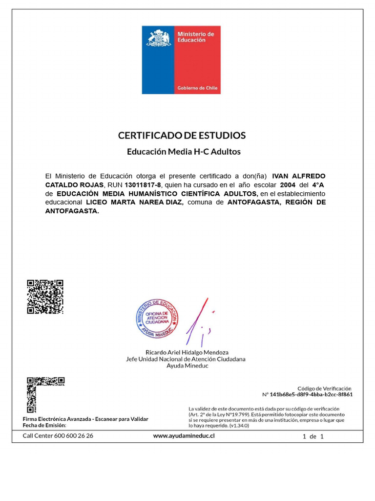 Certificado Mineduc | PDF
