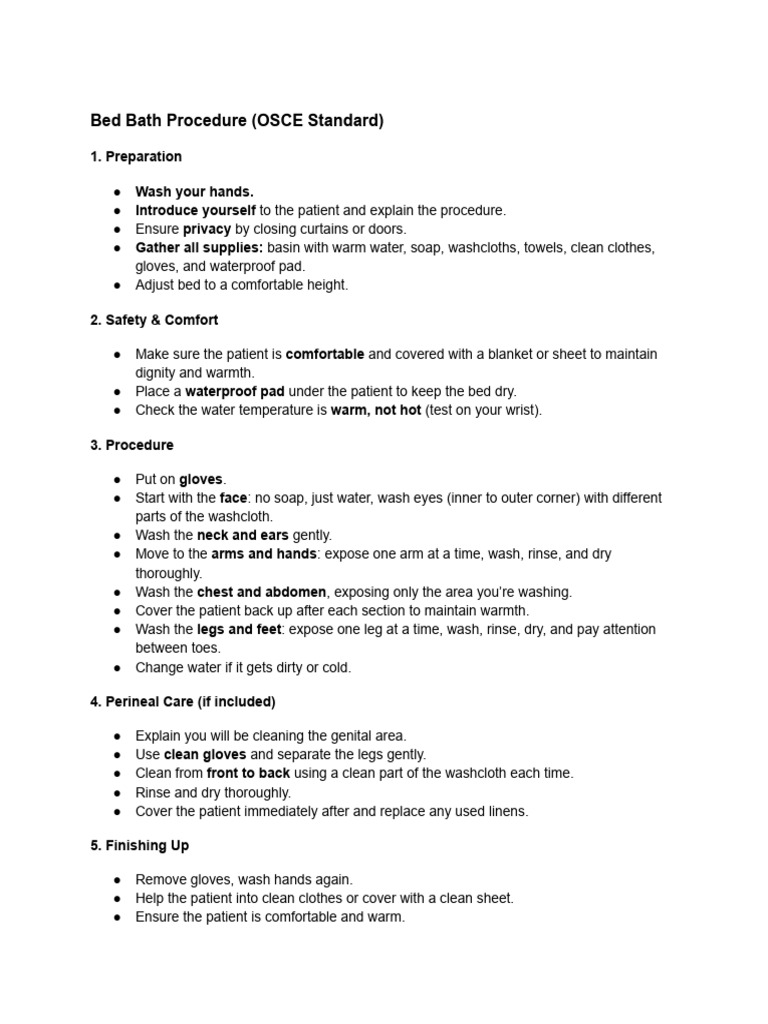 OSCE Standard Bed and Oral Care Procedures | PDF | Bed | Toothbrush