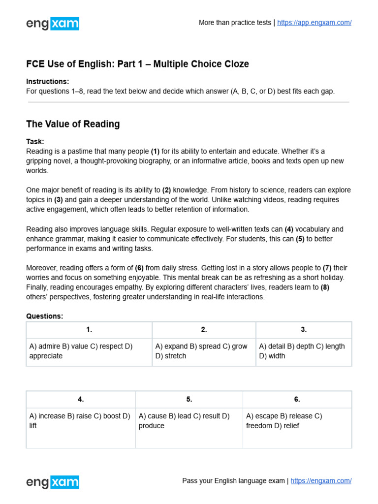 FCE Use of English Practice Test Guide | PDF | Learning | Psychology