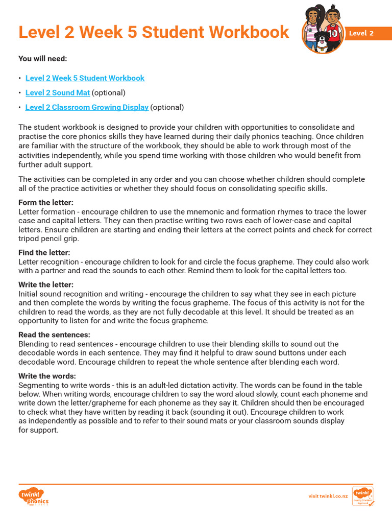 Level 2 Phonics Week 5 Workbook | PDF | Phonics | Psycholinguistics