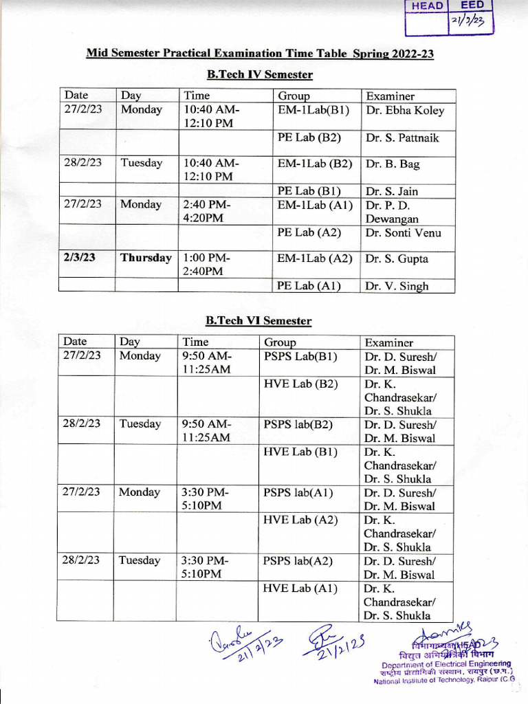 Mid Sem 2022-23 Lab Time Table 4,6 Sem | PDF