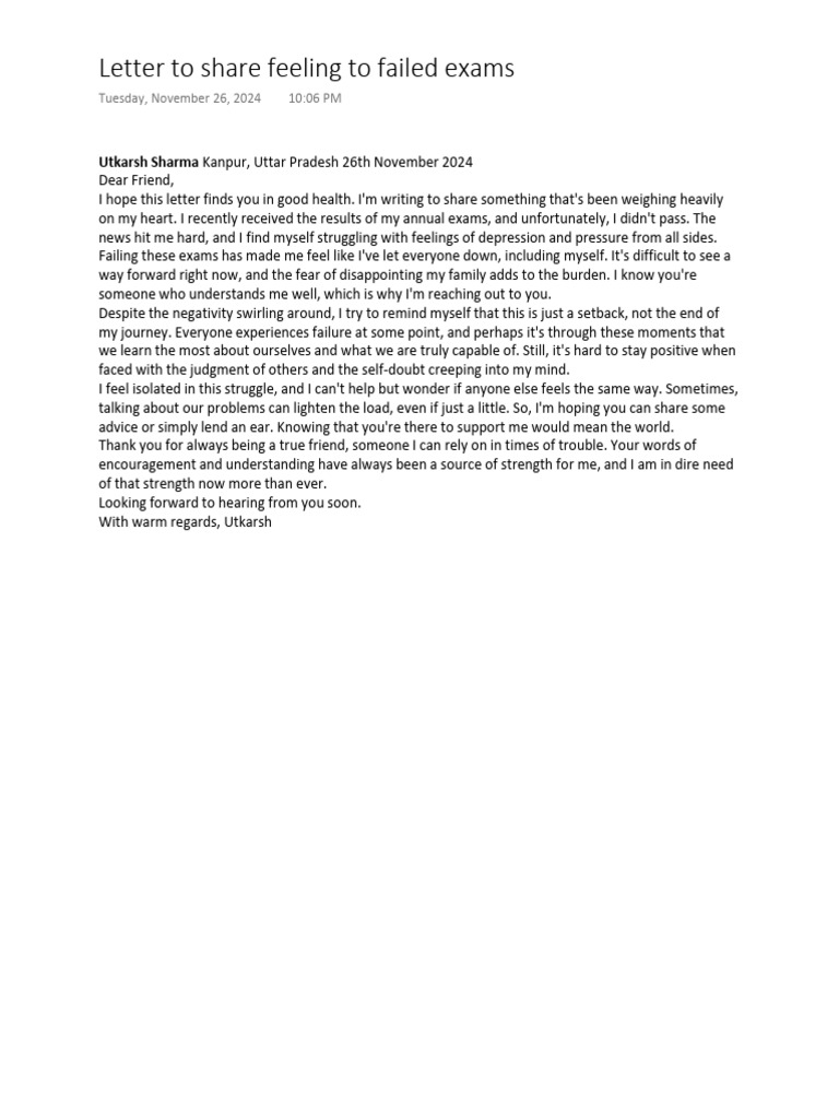 Support Letter After Exam Failure | PDF