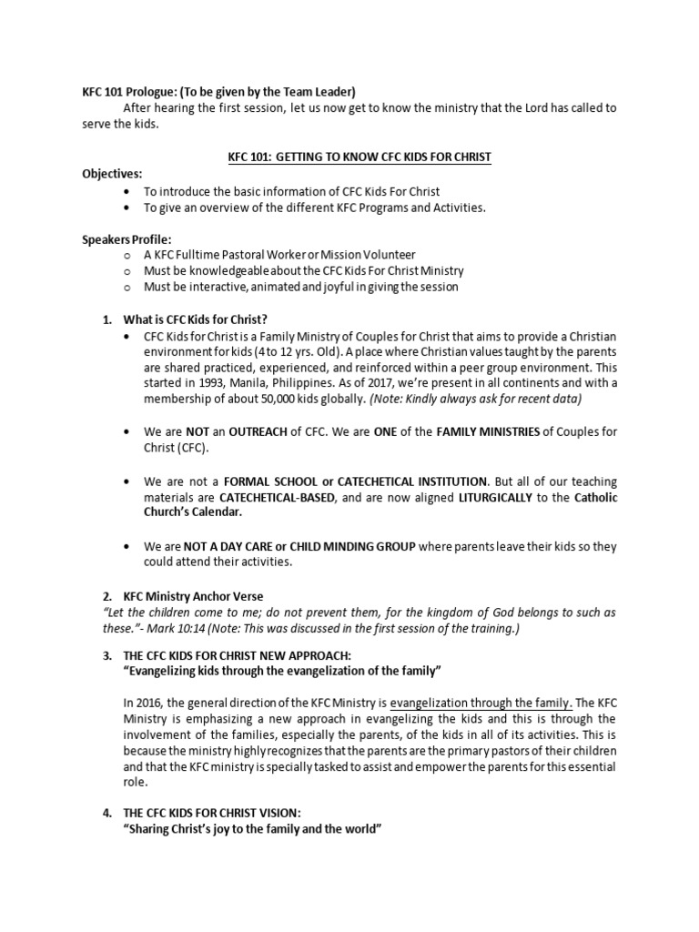 RFWT KFC 101 - CFC Kids For Christ Basic Information | PDF | Jesus