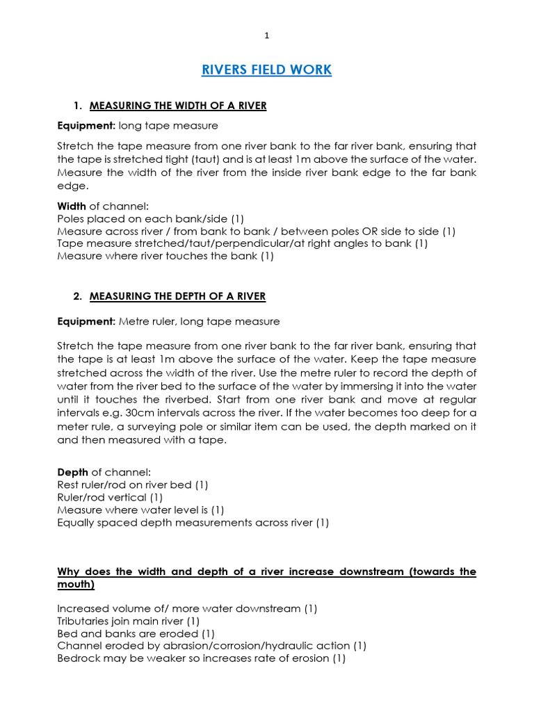 River Fieldwork Overview | PDF | Erosion | Flow Measurement