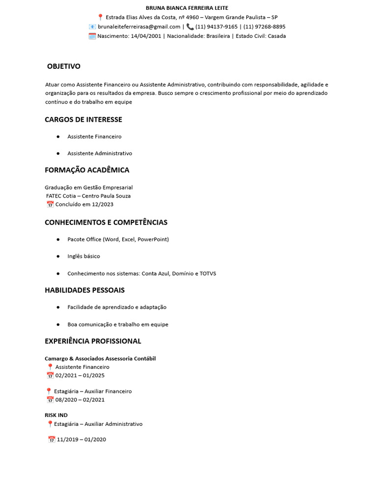 Curriculo Bruna Bianca | PDF