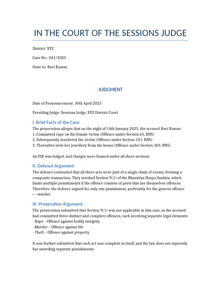 BNS Section9 Judgment Format Printable | PDF | Crimes | Crime & Violence