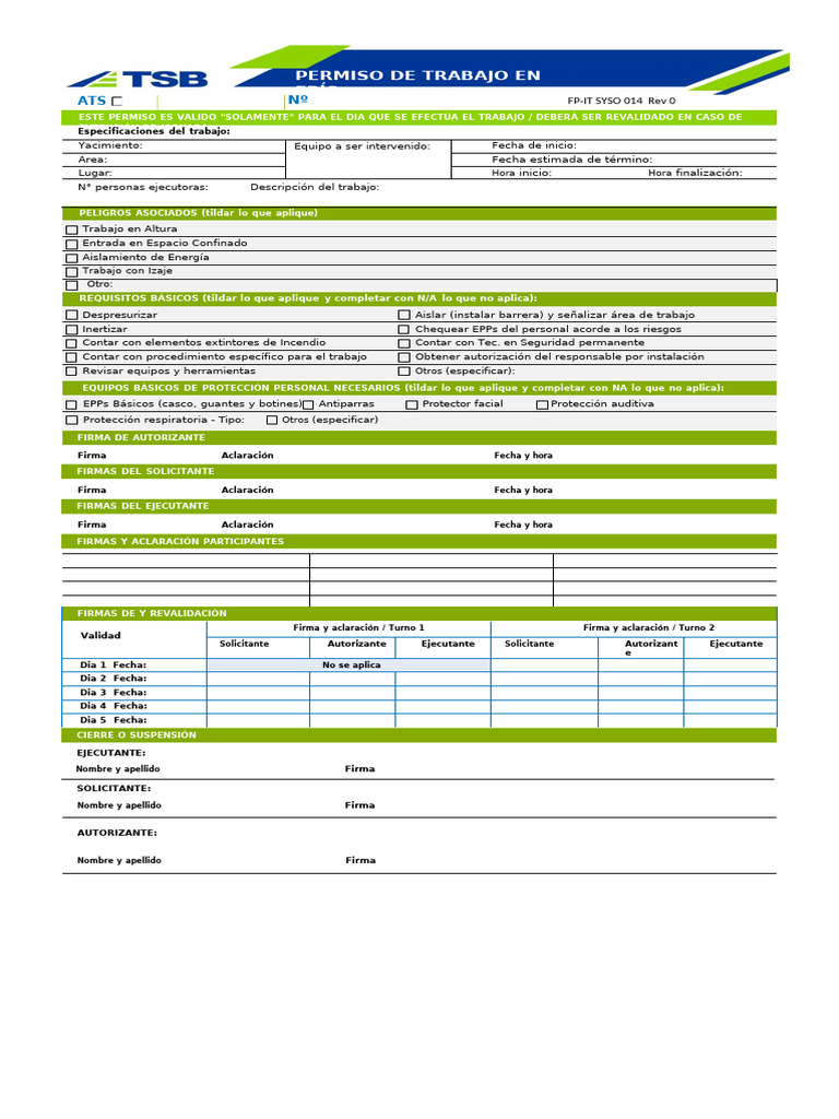 FO PO-HSE-002A - Permiso de Trabajo en Frio - EDIT PARA TSB | PDF