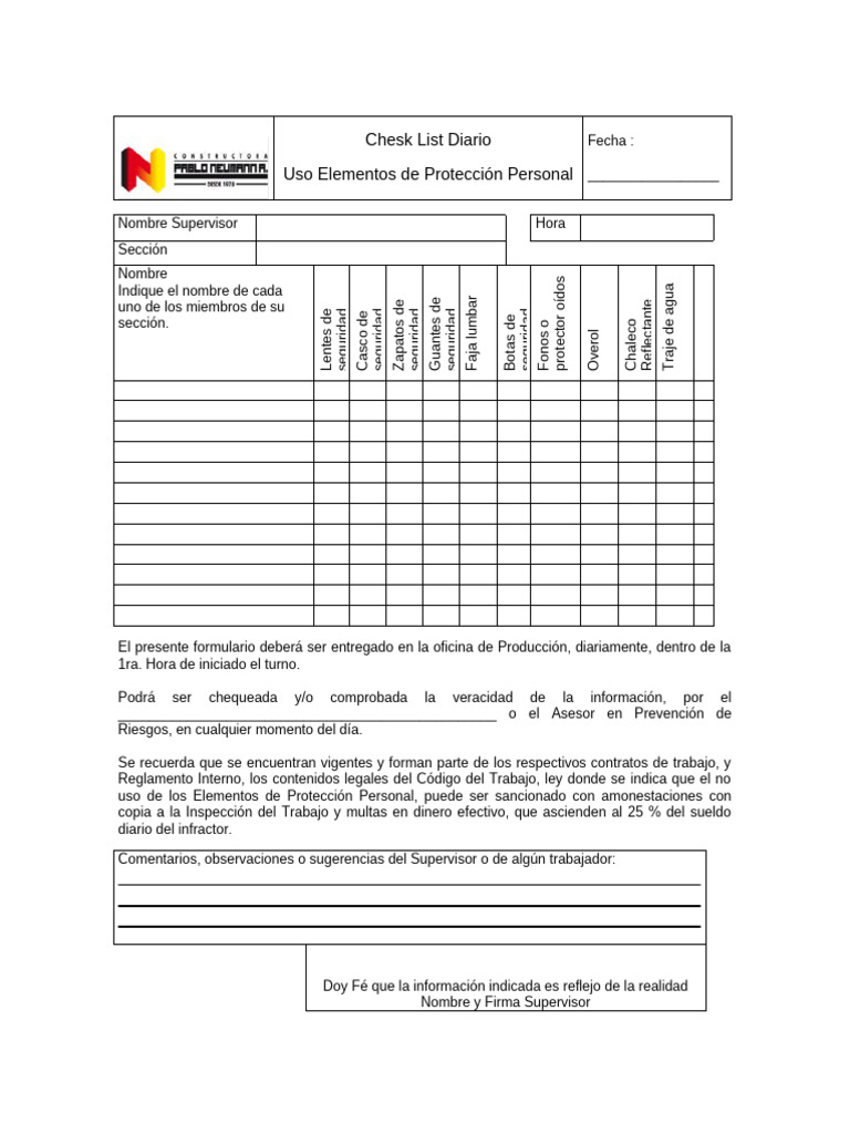 Check List EPP Diario | PDF