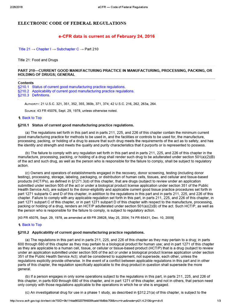 Guidelines for 21 CFR Part 210 | PDF | Code Of Federal Regulations ...