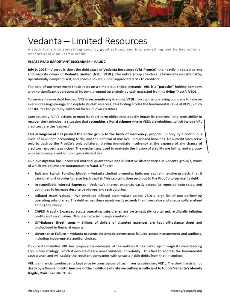Vedanta Report | PDF | Debt | Dividend