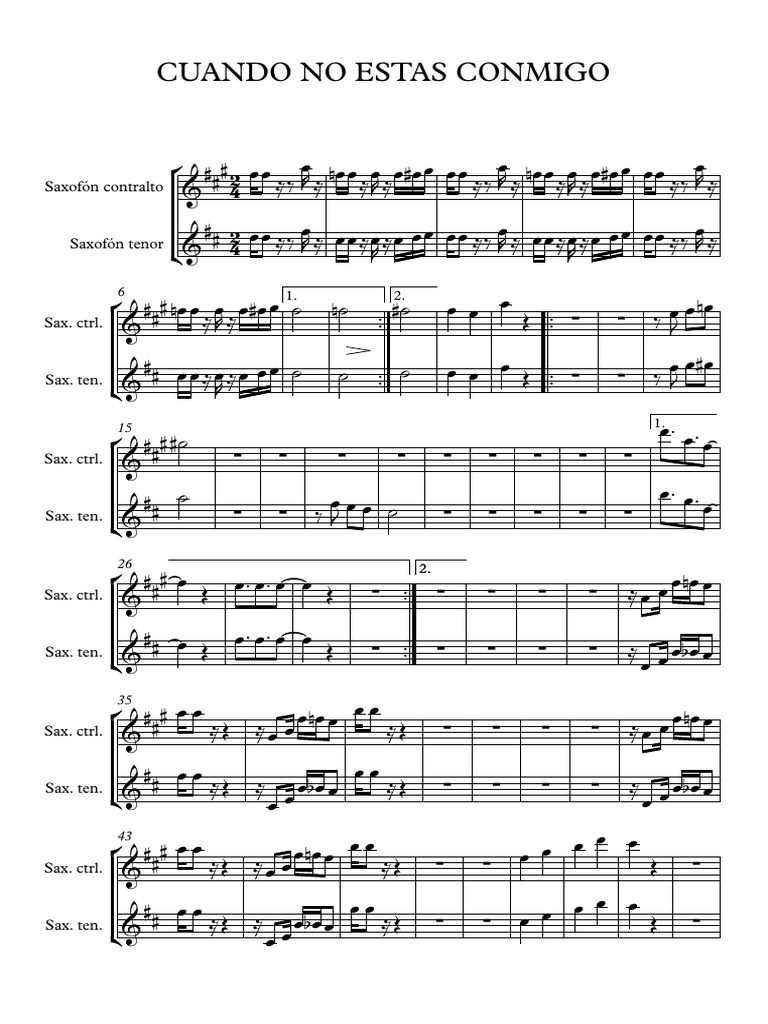 Cuando No Estas Conmigo (Tipicos Sax) - Partitura Completa | PDF