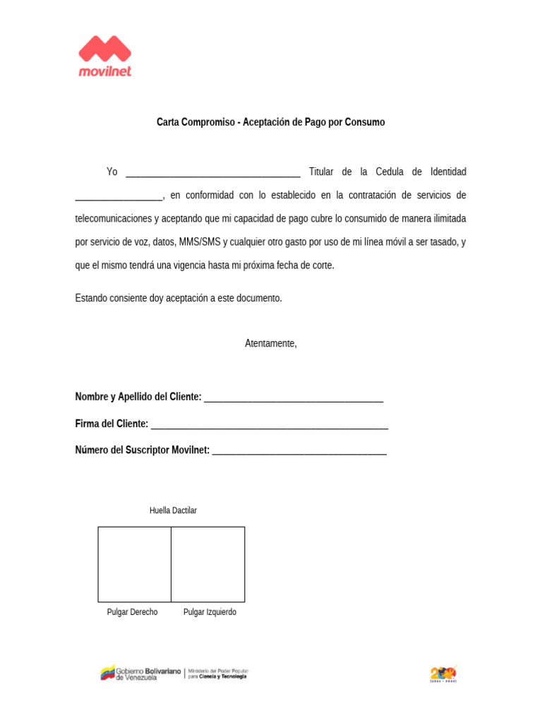 Formulario Carta Compromiso Cliente Actual | PDF