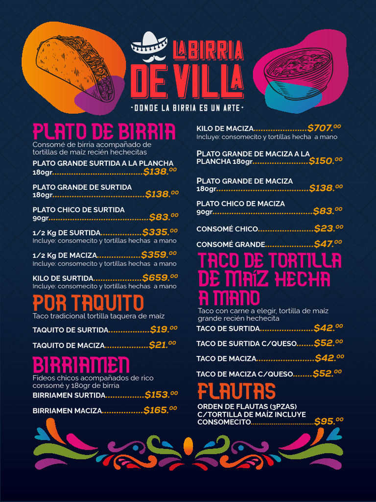 Menu-La Birria de Villa-1930110742 | PDF | Maíz | Taco