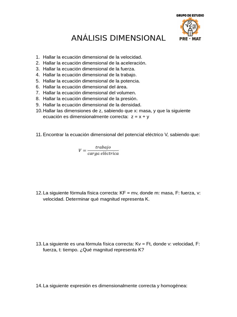 Ejercicios de Análisis Dimensional | PDF