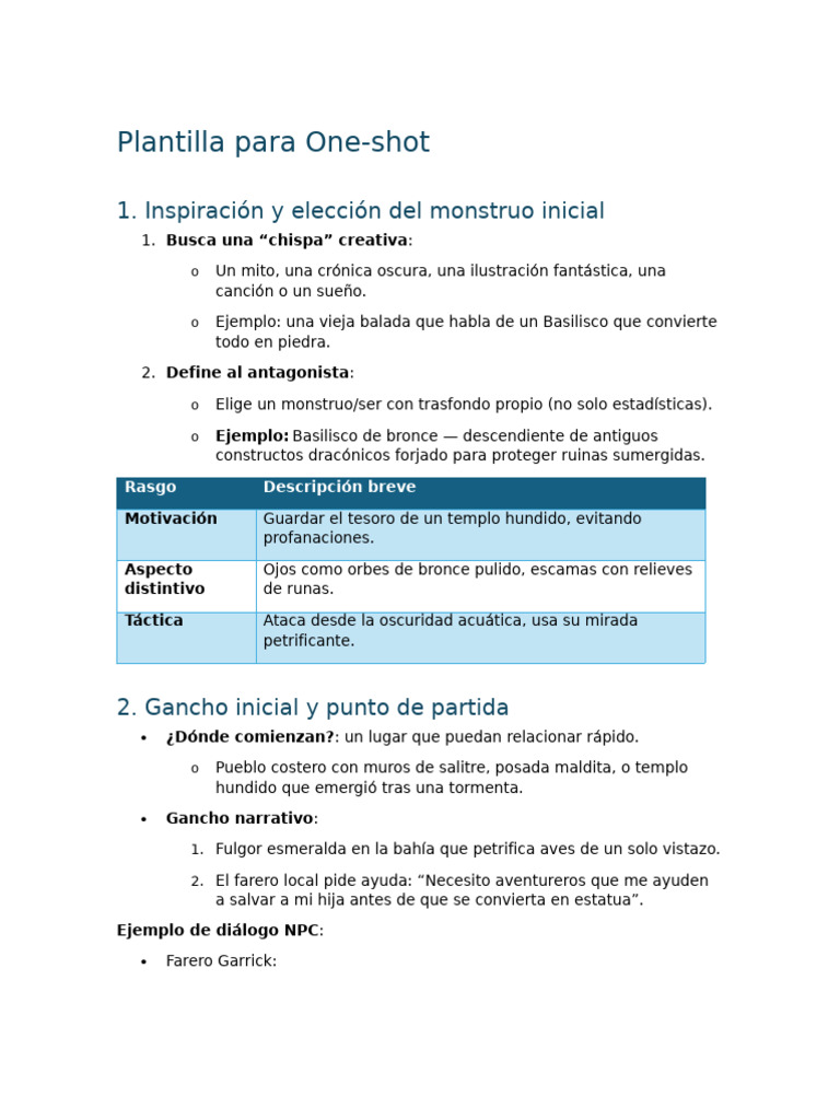 Plantilla de One-Shot | PDF