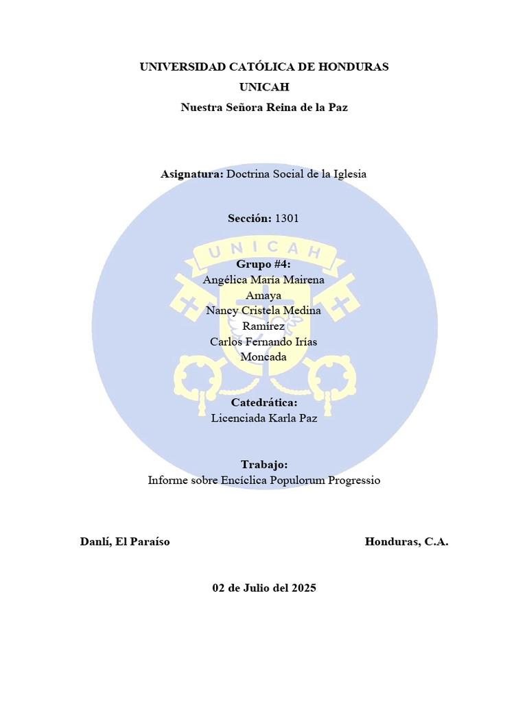 Informe sobre Populorum Progressio | PDF | Iglesia Católica | Doctrina ...