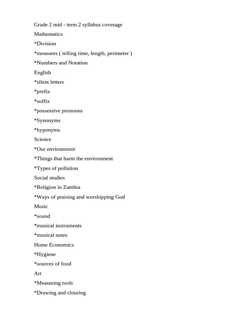 Grade 2 Mid Term 2 Syllabus Coverage | PDF