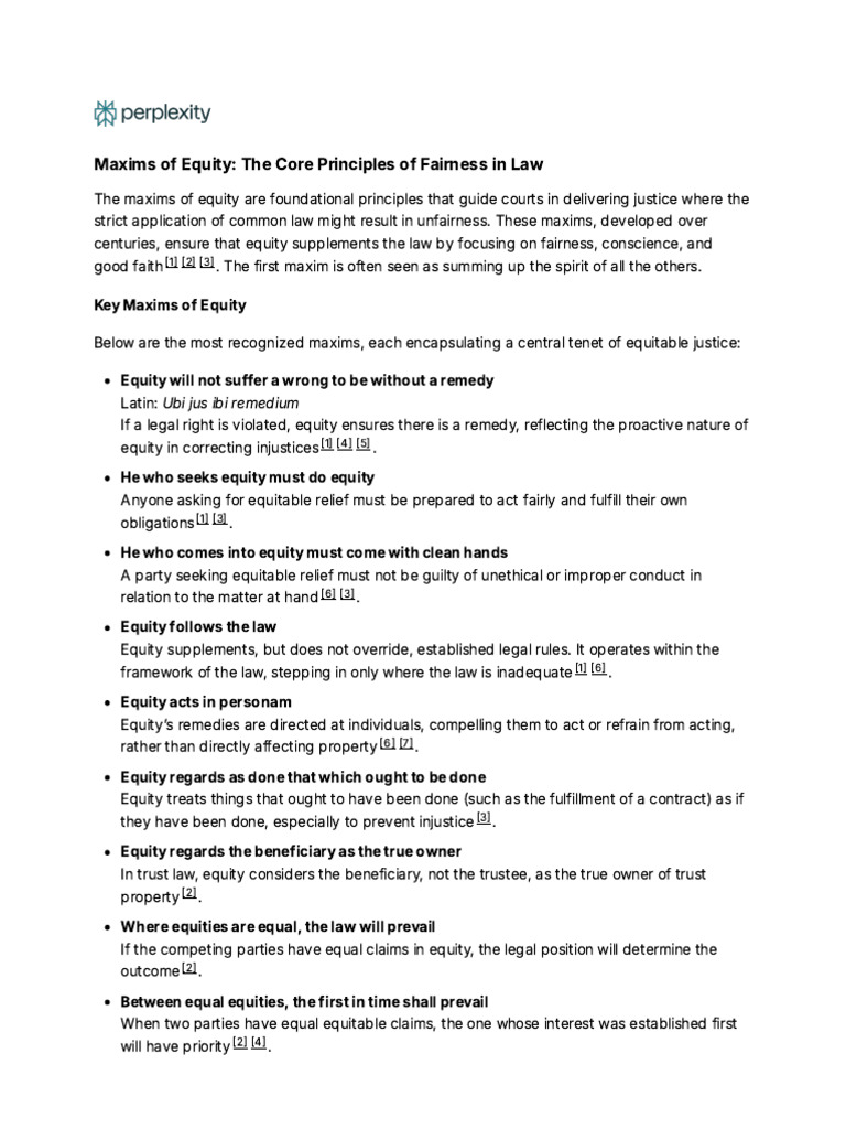 Maxims of Equity - The Core Principles of Fairness | PDF | Equity (Law ...