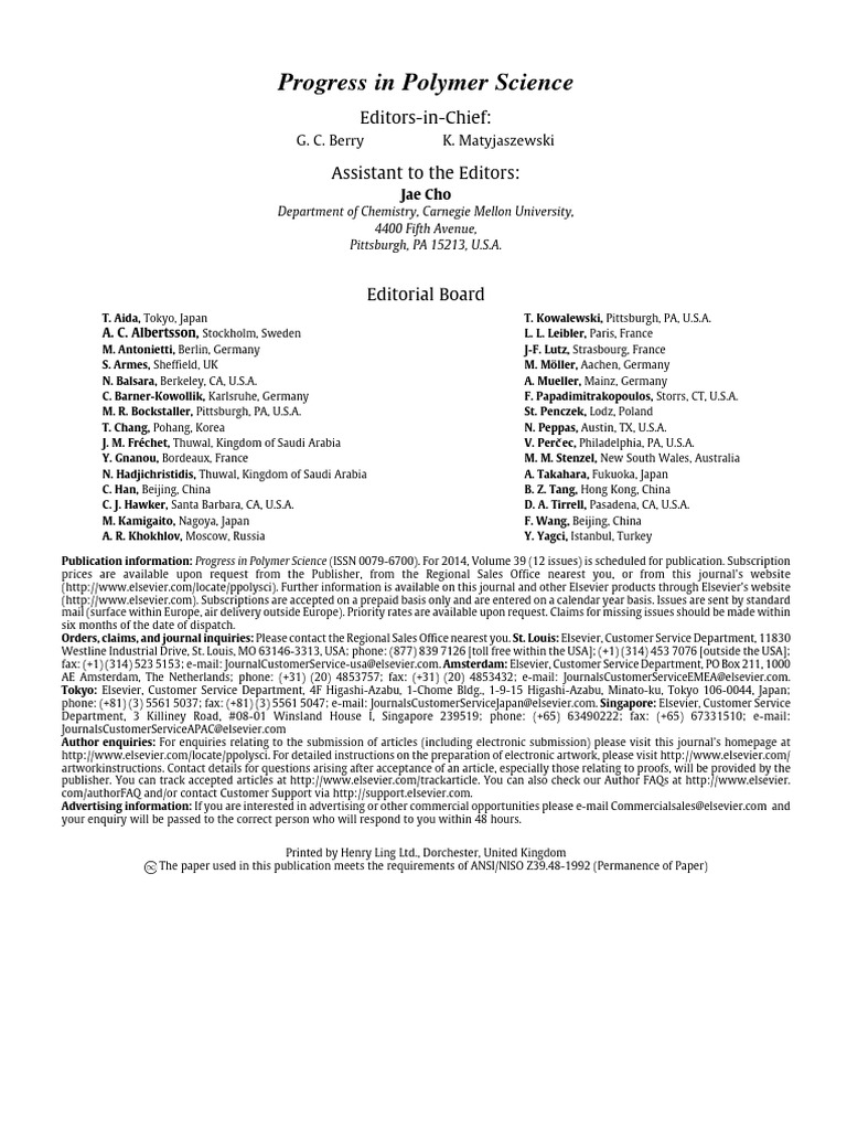 Editorial Board 2014 Progress in Polymer Science | PDF | Elsevier