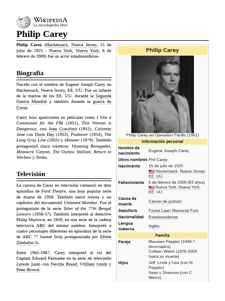 Philip Carey: Actor y su legado | PDF | Actores estadounidenses ...