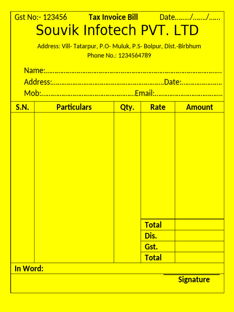 Souvik Infotech PVT. LTD. Bill Design | PDF