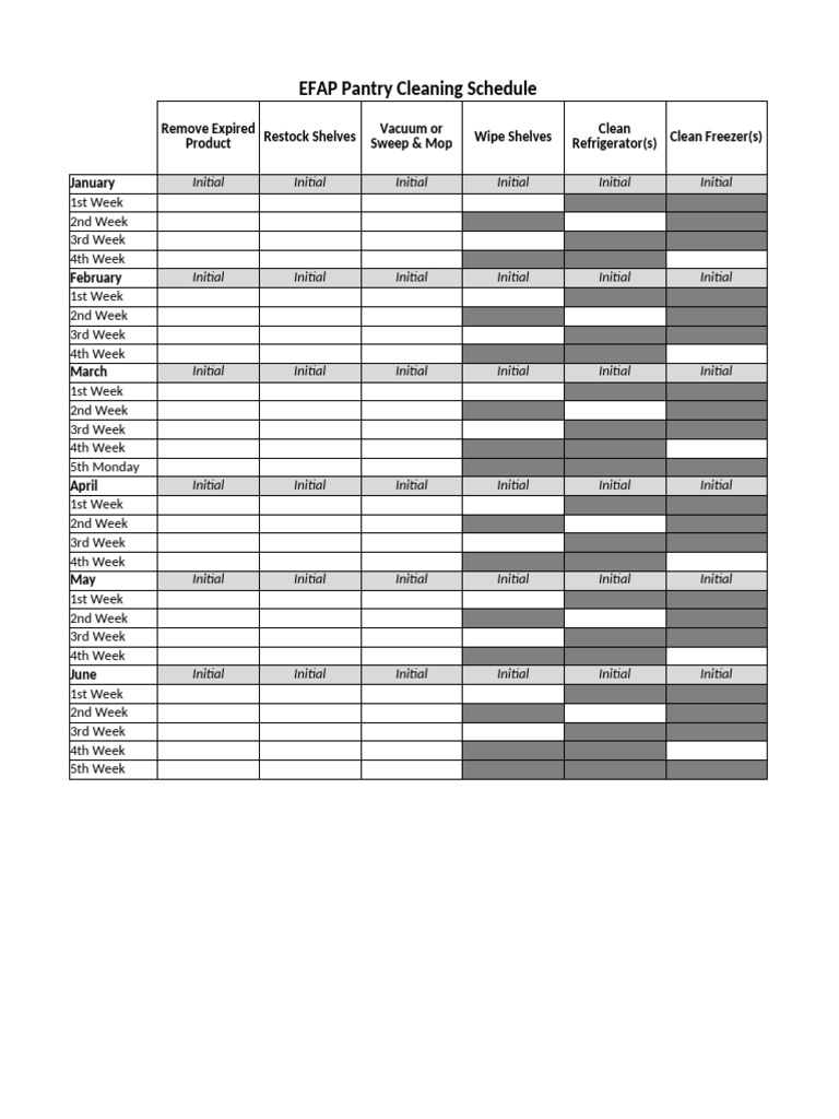 6536d06f01313201666912d5 Sample Pantry Cleaning Schedule-2 | PDF