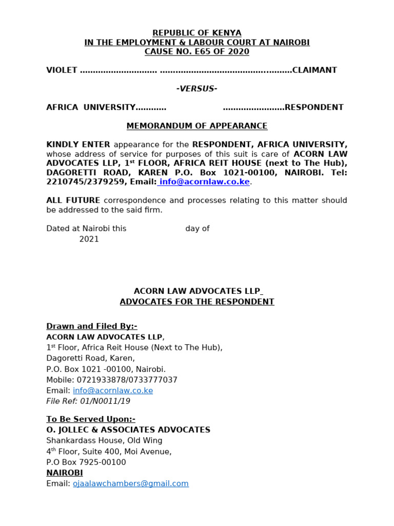 Memorandum of Appearance | PDF