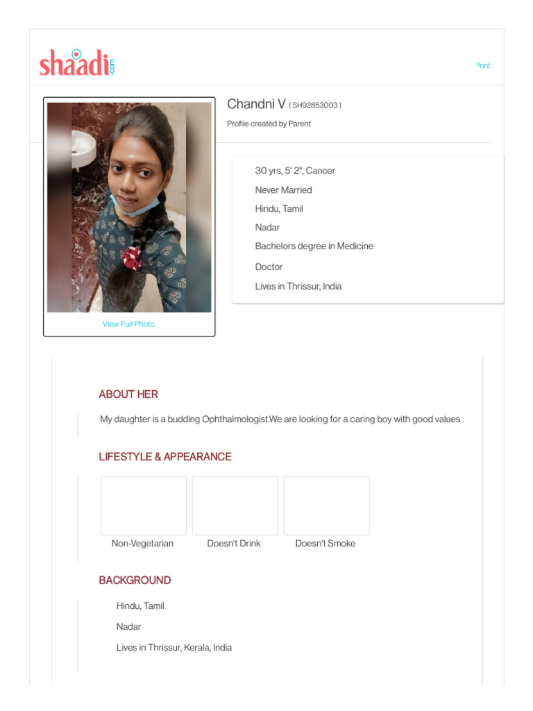 SH92853003 - Hindu, Tamil, Nadar, Bride From Thrissur, India | PDF