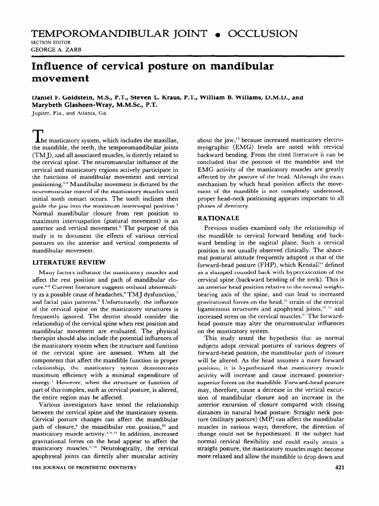A - Influence of Cervical Posture On Mandibular Movement | PDF