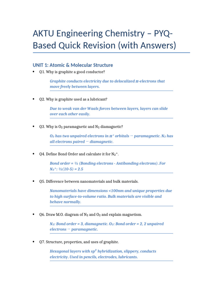AKTU Engineering Chemistry PYQ Revision | PDF