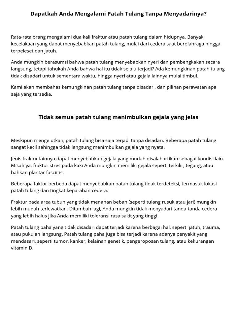 Perawatan Patah Tulang Tanpa Gejala | PDF