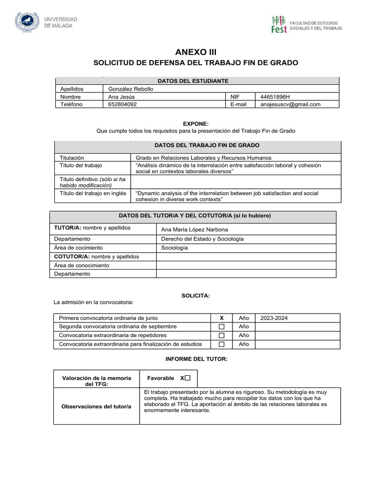 ANEXO III Informe Del Tutor y Solicitud de Defensa - Signed | PDF