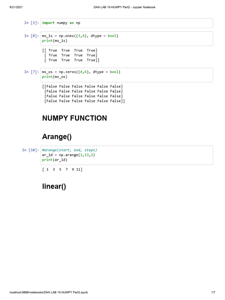 DAN LAB 10-NUMPY Part2 - Jupyter Notebook | PDF | Matrix (Mathematics) | Linear Algebra