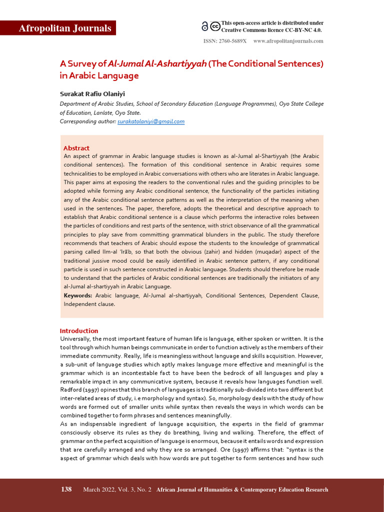 Understanding Al-Jumal in Arabic Grammar | PDF | Linguistics | Grammar