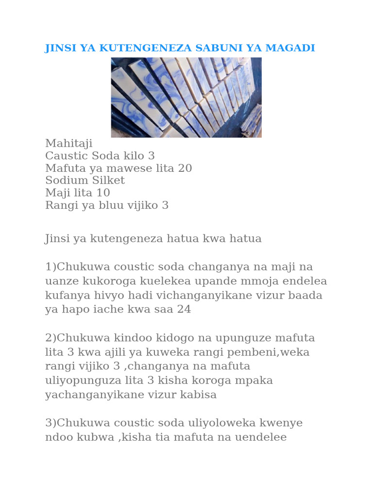 Jinsi Ya Kutengeneza Sabuni Ya Magadi | PDF