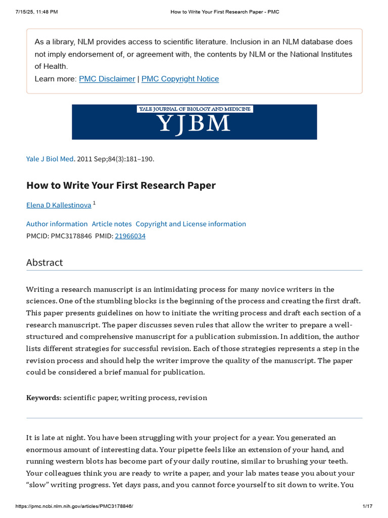 How To Write Your First Research Paper - PMC | PDF | Academic Publishing